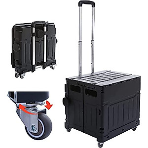 Bienvoun Folding Rolling Shopping Cart - Foldable Utility Grocery Cart with Wheels and Telescoping Handle for Teachers, Grocery Shopping, Tools (Black).