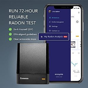 Ecosense EQ100 EcoQube, Smart Continuous Radon Detector for Home, Easy to Use, Accurate, Wi-Fi, USA Version pCi/L