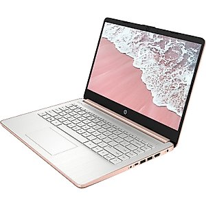 HP 2022 Premium 14-inch HD Thin and Light Laptop, Intel Quad-Core Processor, 32GB RAM, 64GB Storage, Long Battery Life, Webcam, Bluetooth, HDMI, Wi-Fi, Rose Gold, Windows 11 + 1 Year Microsoft 365