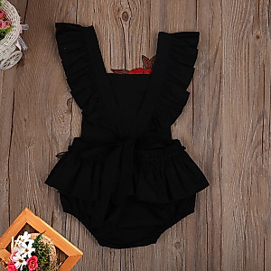 Baby Girls Jumpsuit Newborn Infant Kids Floral Clothes Summer Romper Bodysuit Sundress Outfits (6-12 Months, Black)