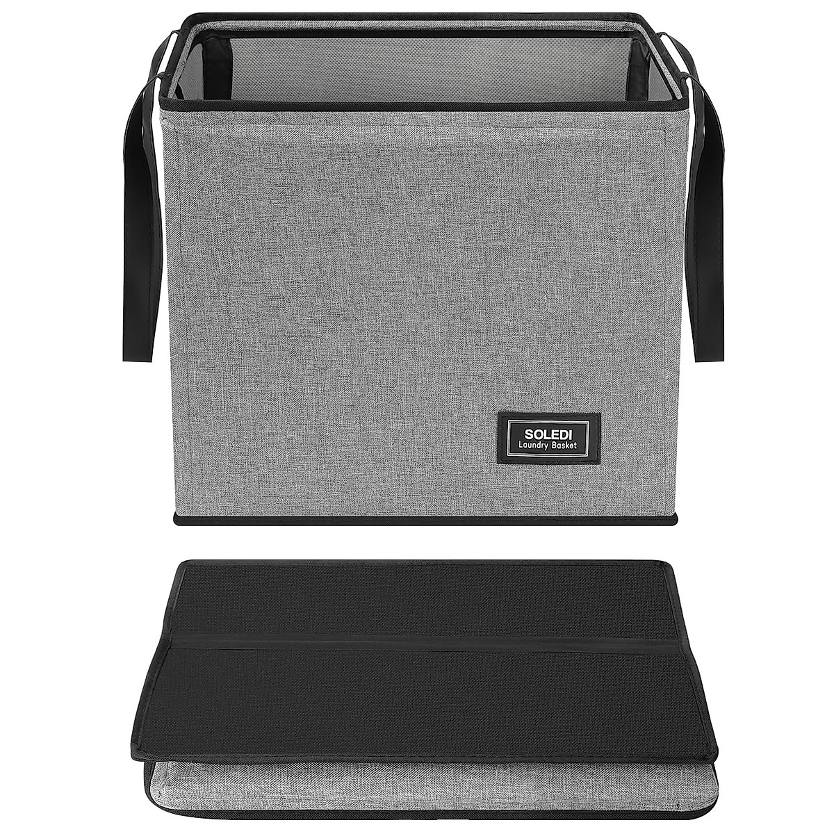 SOLEDI Collapsible Laundry Baskets, 2-Pack 50L (13 Gal) Collapsible Laundry Tote with Extended Easy Carry Handle, Sturdy Iron Wire Frame, Freestanding Clothes Basket for Bathroom, Bedroom, Dorm. Grey