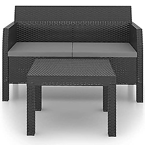 VRAXO 2 Piece Patio Lounge Set with Cushions PP Rattan Anthracite,Outdoor Furniture Sets-41.69lbs