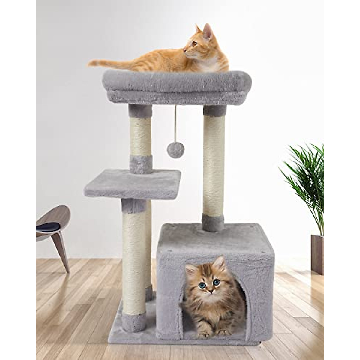 FISH&NAP Cute Cat Tree Kitten Cat Tower for Indoor Cat Condo Sisal Scratching Posts with Jump Platform Cat Furniture Activity Center Play House Grey
