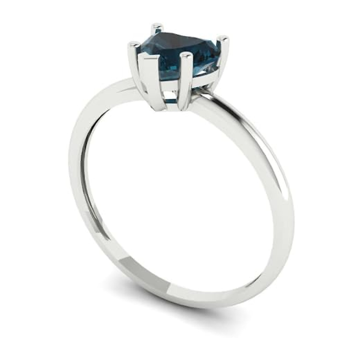 Clara Pucci 1.0 ct Heart Cut Solitaire Natural London Blue gemstone Bridal Wedding Anniversary Engagement Ring Real 14k White Gold