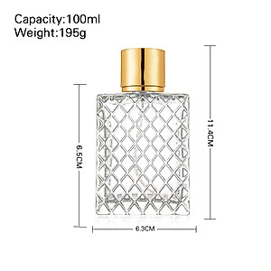 Enslz 100ml/3.4Oz Clear Glass Fine Mist Atomizer,Portable Square Refillable Empty Perfum Spray Bottle Travel Atomizer Bottle Gold Cap
