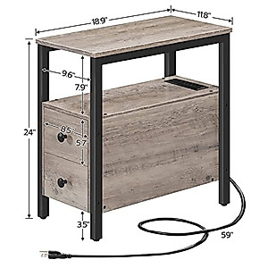 HOOBRO End Table with Charging Station and 5-Tier Corner Shelf, Narrow Side Table with 2 Drawers, Wood Storage Rack Plant Stand, Nightstand for Small Spaces, Greige BG541BZ01-BG50CJ01