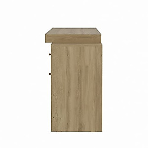 Techni Mobili Expandable Desk with Storage Drawers & Open Shelf - Expands from 47 Inch to 57 Inch - Pine Computer Desk with Printer Space - Modern Home Office Table with Drawers Blanco Collection