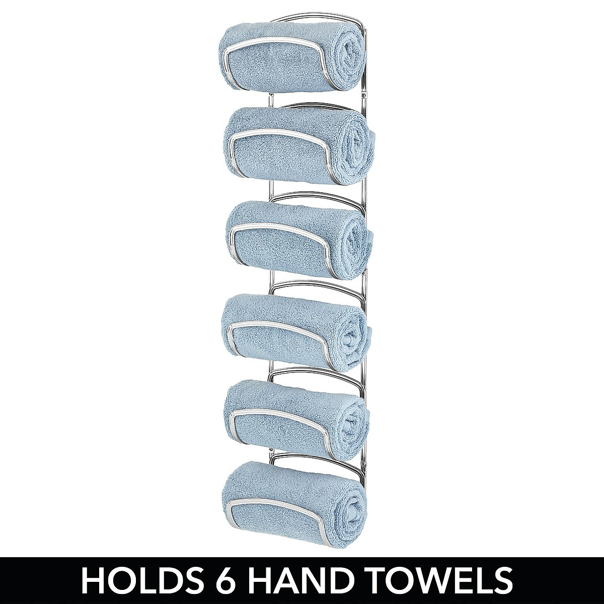 mDesign Metal Towel Shelves – Towel Rack for The Bathroom with 6 Compartments – Practical Bathroom Accessories for Both Large and Small Towels – Silver
