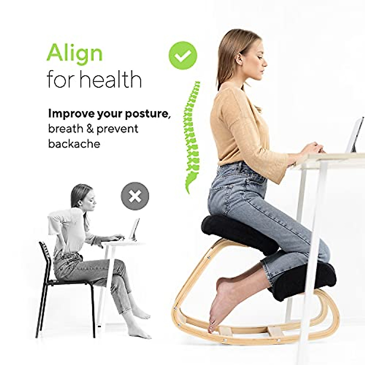 Luxton Ergonomic Kneeling Chair with Extra Padding - Posture Support Comfortable Office Desk Chair - Angled Rocking Stool & Balancing Seat - Natural Relief for Neck or Back Pain