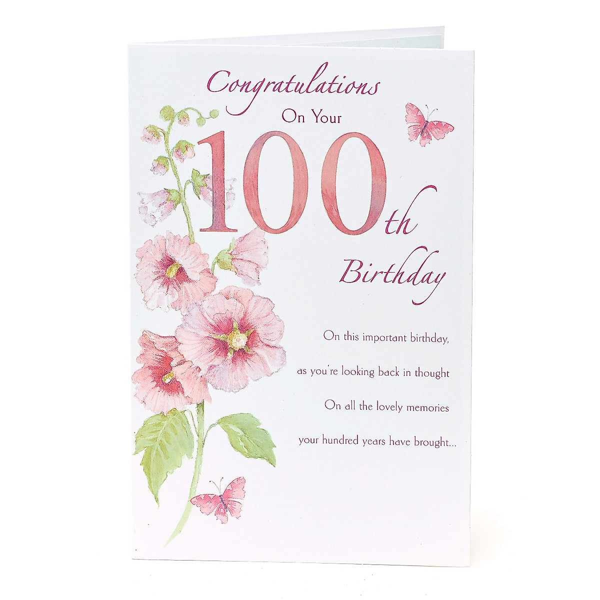 UK Greetings 100th Birthday Card for Her/Friend - Delicate Pink Flower Design