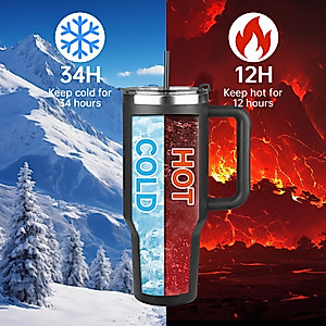 StarSpeed 40 oz Tumbler with Handle and Straw Lid | Stainless Steel Water Bottle Travel Mug Reusable Insulated Cup With Lid And Straw, Keep Cold Heat and Ice for Hours(40oz,Black)