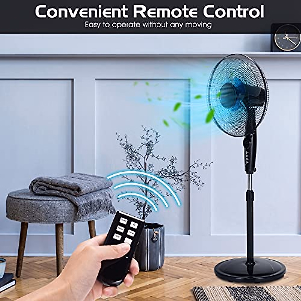 Tangkula Pedestal Fan, Oscillating Standing Fan with Remote Control & 3 Speeds, Free Stand Fan with Adjustable Height, LCD Display, Timer & Double Blades, Ideal for Bedroom, Home, Office