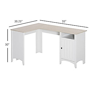 HOMCOM L-Shaped Computer Desk with Open Shelf and Storage Cabinet, Corner Writing Desk with Adjustable Shelf, White
