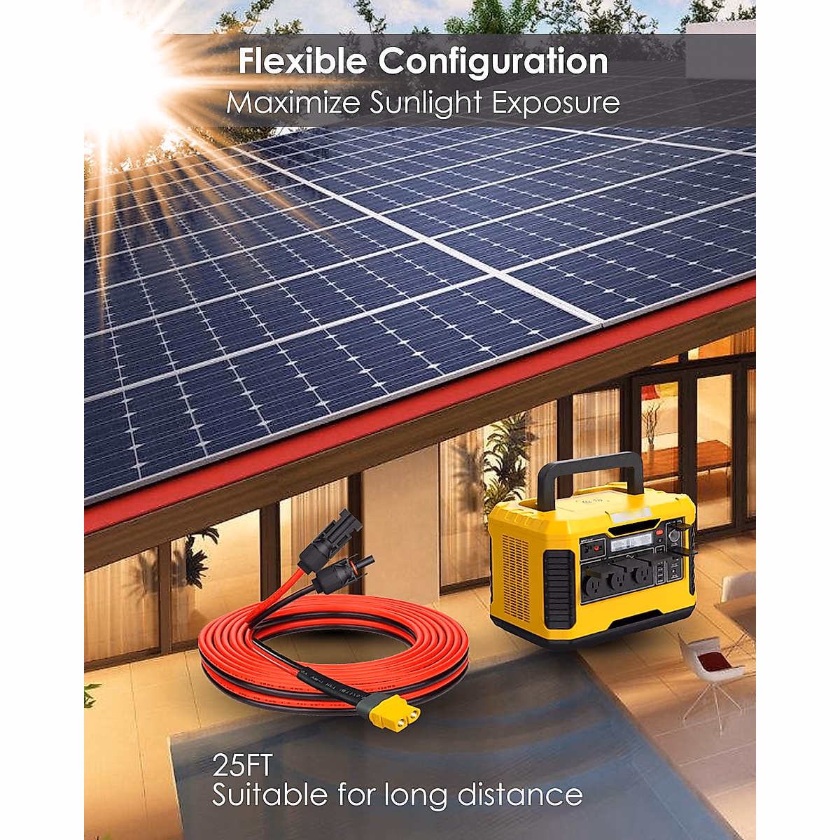 BOQNZN Solar to XT60 Extension Cable, 25FT 12AWG XT60 Adapter to Solar Connector Charging Cable for RV Battery Pack Portable Foldable Solar Panels Solar Generators Power Station