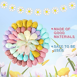 Amandir 162Pcs Daisy Balloon Garland Arch Kit, White Groovy Flower Pastel Balloon Arch Pink Yellow Blue Green Purple Balloons Daisy Banner for Birthday Baby Shower Bridal Wedding