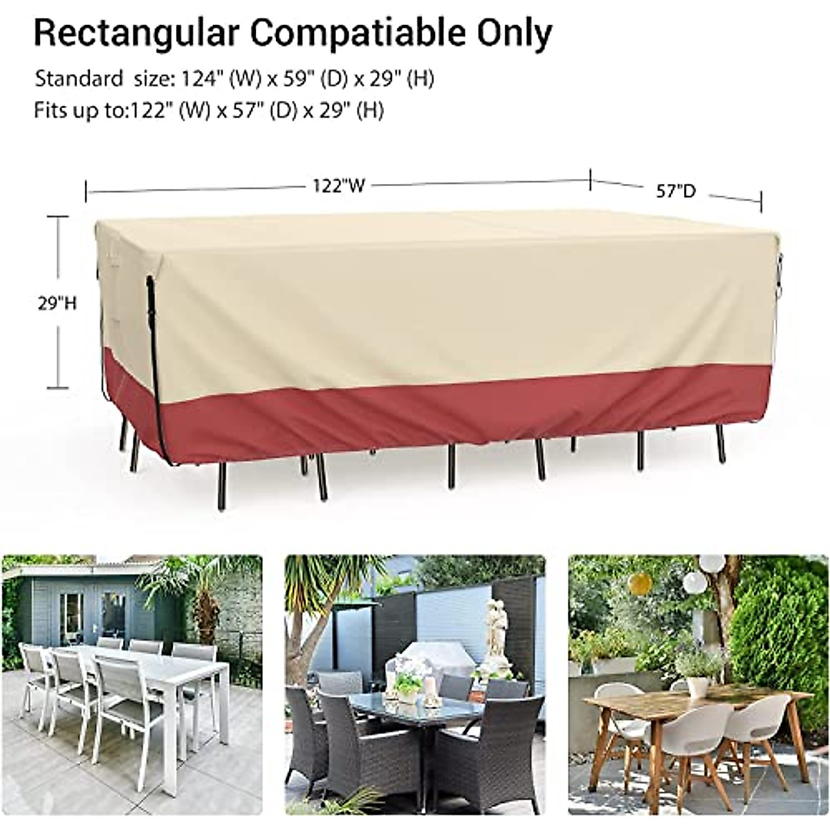 Patio Furniture Covers Waterproof, 600D Heavy Duty Outdoor Furniture Covers for Outdoor Table (124" W x 59" D x 29" H, Beige & Orange)