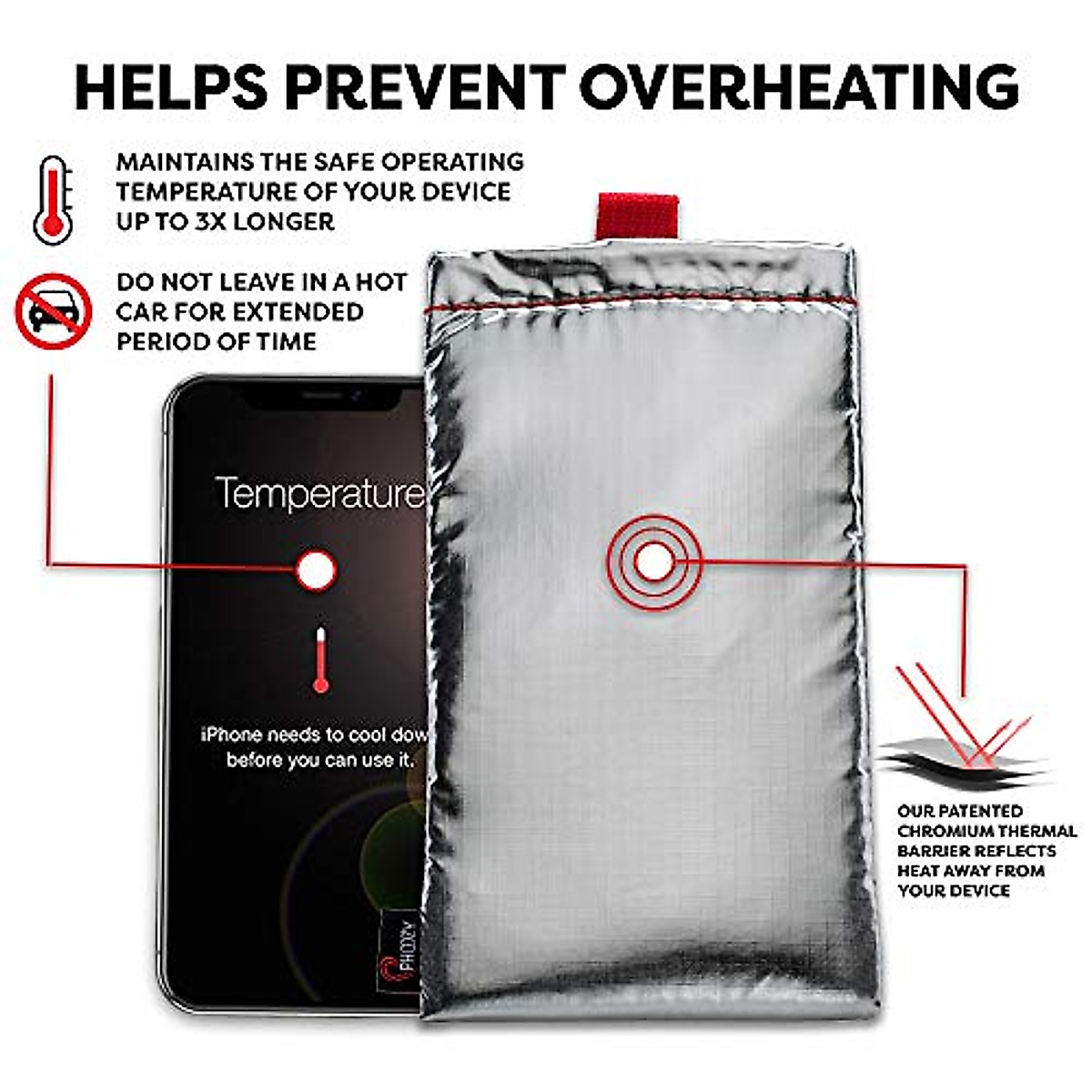 PHOOZY Apollo Series Thermal Phone Case - Insulated, Ultra-Slim Pouch Protects Your Phone from Overheating in The Sun & Extends Battery Life. Floats in Water. AS SEEN ON Shark Tank - Silver - Large