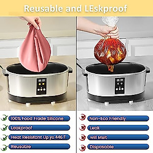 Silicone Slow Cooker Liners Fits for 6-8 Quarts Crockpot,Reusable Silicone Cooking Bags Liners,Dishwasher Safe/Easy Clean/Leakproof/Slow Cooker Accessories for Oval Or Round Cooker (pink+yellow,6-7QT)