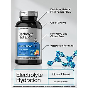Horbäach Electrolyte Quick Chews | 180 Count | Fruit Punch Flavor | Vegetarian, Non-GMO & Gluten Free Hydration Supplement
