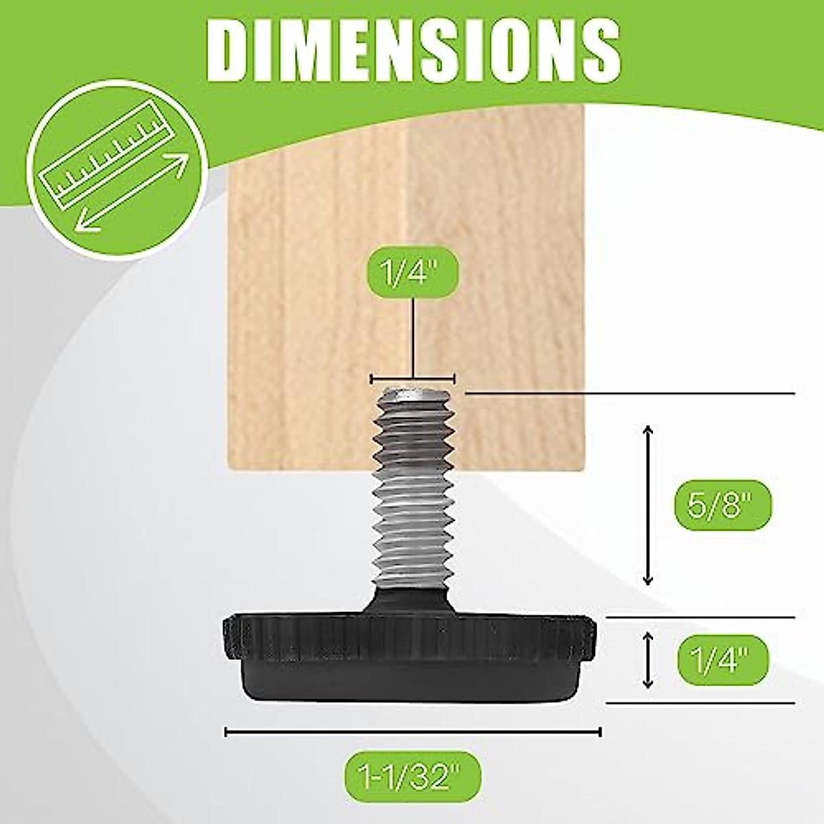 Project Patio 1/4-20 Adjustable Furniture Leg Leveling Feet Stainless Steel Threaded Screw Glide Replacement Outdoor Table Chair Parts - 16 Pack