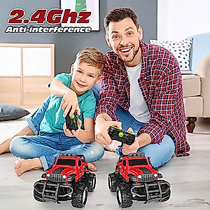 Tecnock Remote Control Cars for Toddlers, 2.4Ghz Off-Road Mini RC Car Trucks for Kids, Durable Car Toy for 3 4 5 6 7 8 Years Old Boys,Gift for Boys Girls,Red