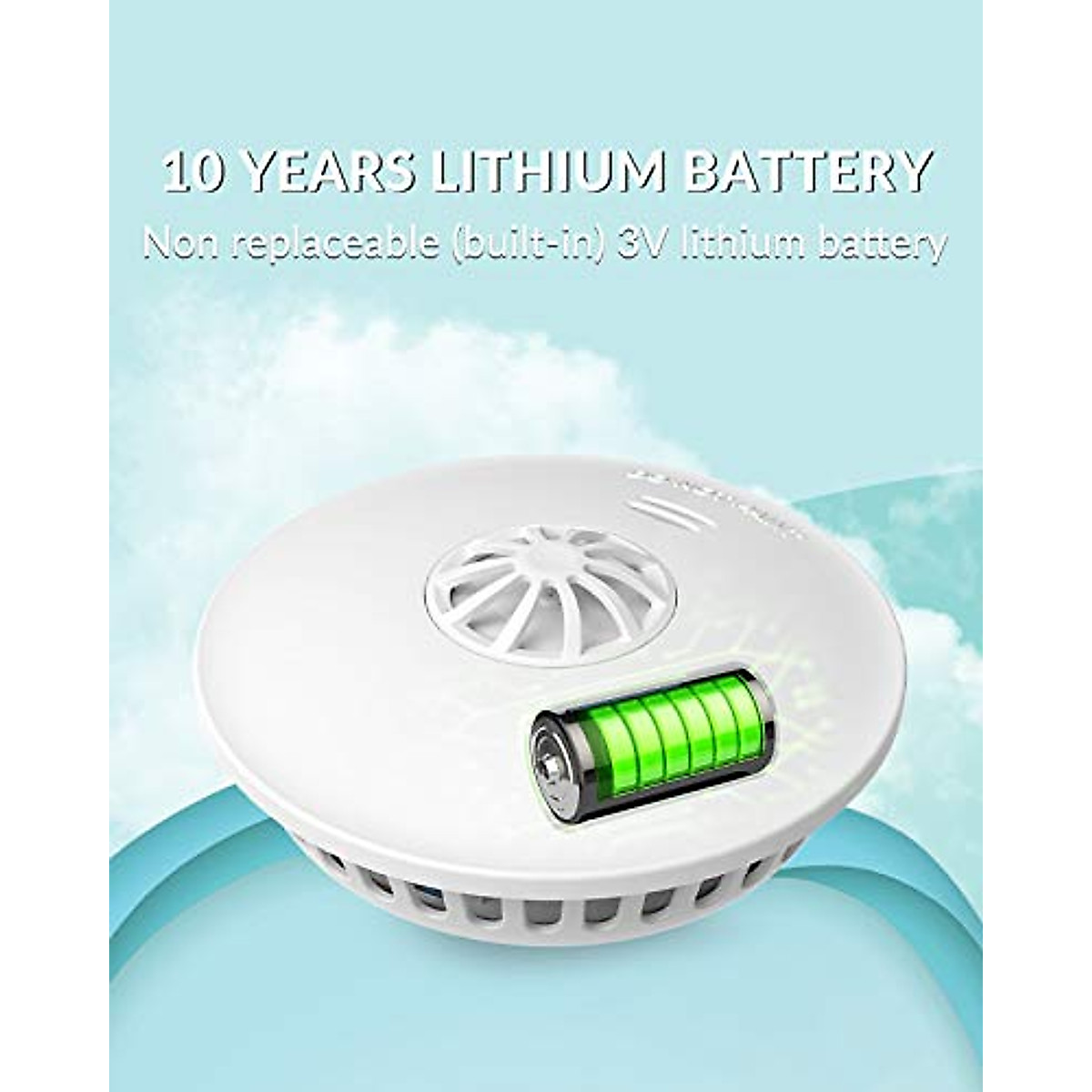 Ecoey Fire Alarms Smoke Detectors, 10-Year Smoke and Heat Detector with Built-in Battery for Home Bedroom, Smoke Detector and Heat Alarm with Easy Install and Test Button, FJ192, 2 Packs