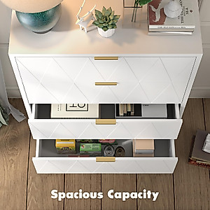 ERGOMORE 4 Drawer Dresser for Bedroom, Wooden Dressers & Chests of Drawers, Large Storage Drawer Cabinet, Modern Design Drawer Dresser for Bedroom, Hallway, Living Room, White