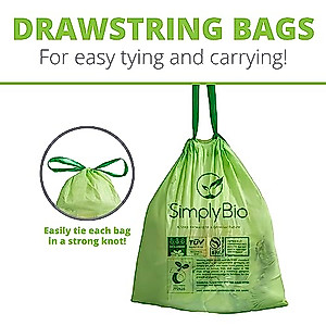 Simply Bio 3 Gallon Compostable Trash Bag with Drawstring, Heavy Duty Extra Thick 1 Mil, 50 Count, 11.36 Liter, Small Kitchen Food Scrap Trash Bags, ASTM D6400, US BPI and Europe OK Compost Certified