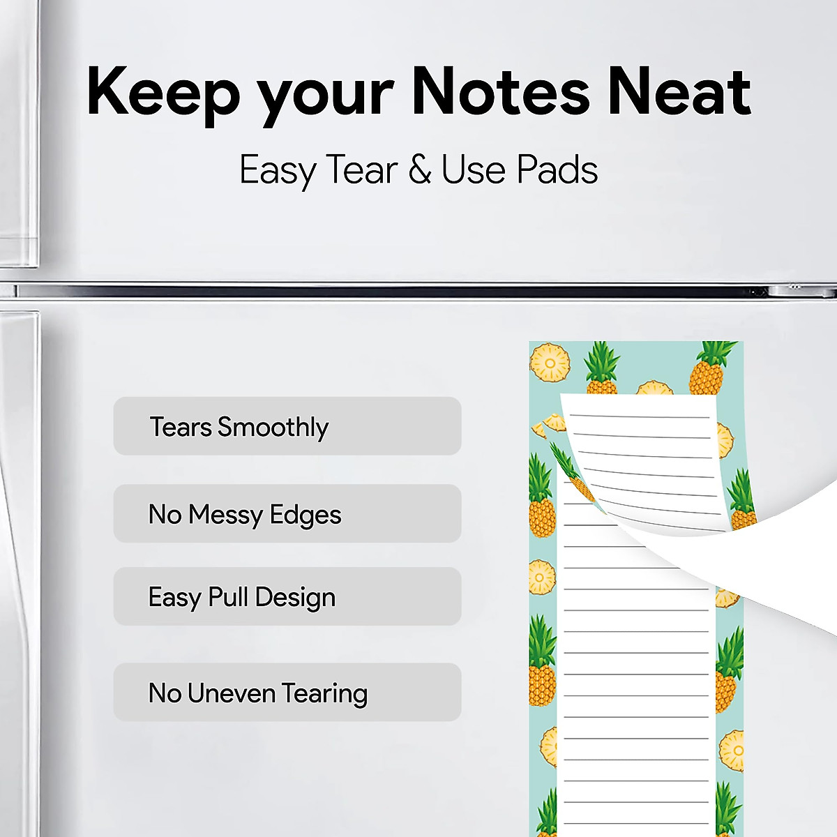 8 Magnetic Notepads - Large Notepads for Grocery List, Shopping List, To-Do List, Reminders, Recipes -Magnetic Back- Memo Notepad with Realistic Fruit Designs | 60 Sheets per Pad 9 x 3.5 inch (8 Pack)