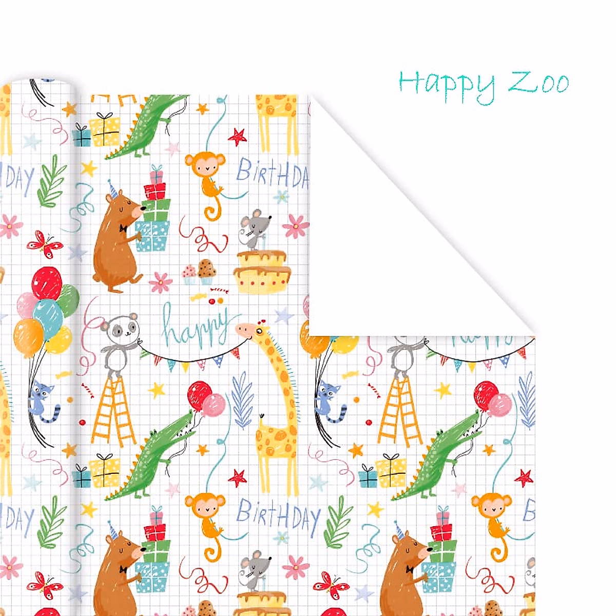 AccuLess 12 Sheets Children's Birthday Wrapping Paper Boys Girls Kids Dinosaur Happy Birthday Recyclable Package Wrap Paper for Party,Baby Shower,Christmas Folded Flat 19.7 x 27.5 Inch Per Sheet
