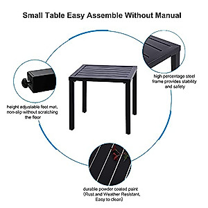 PHI VILLA Indoor Outdoor Small Metal Square Side/End Table, Patio Coffee Bistro Table, Black