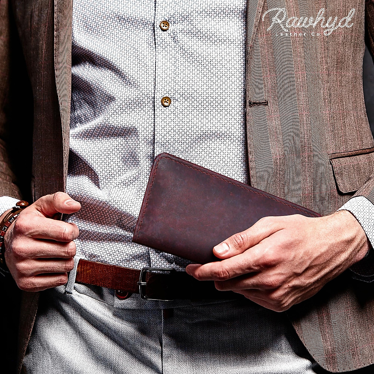 RAW HYD Long Wallets for Men Leather (RFID Blocking), Mens Long Wallet & Checkbook Wallet - Western Wallets for Men
