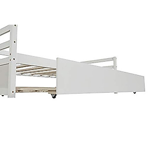 Hanway Twin Daybed with Trundle – Pine Wood Material Bed Frames – Elegant Furniture for Compact Rooms – Bedroom Accessories Ideal for Small Living Spaces – Classic White Paint Coating
