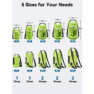 HEETA Dry Bag Waterproof for Women Men, Roll Top Lightweight Dry Storage Bag Backpack with Phone Case for Travel, Swimming, Boating, Kayaking, Camping and Beach (Transparent Lemon Green, 10L)