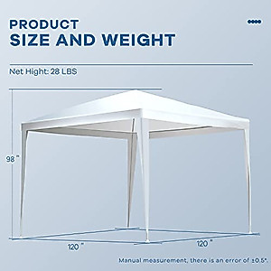 Party Tent 10 feet x 10 feet Gazebo Canopy Outdoor Tent for Parties Waterproof UV Protection Pavilion for Wedding, Camping, Events Shelter (White)