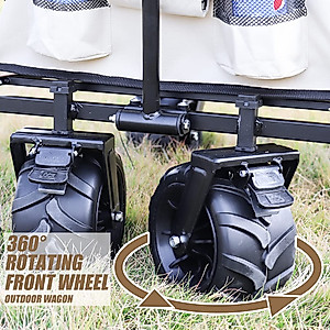 JHXG Wagons Carts Heavy Duty Foldable, Collapsible Wagon Utility Camping Park Wagon Cart, Folding Wagon Cart, Utility Wagon with Push Pull Handles, with Black Aluminum Table Plate (Beige)