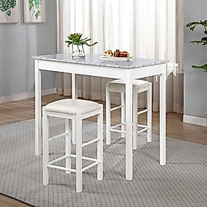 Linon White 3 Piece Faux Marble Tavern Set