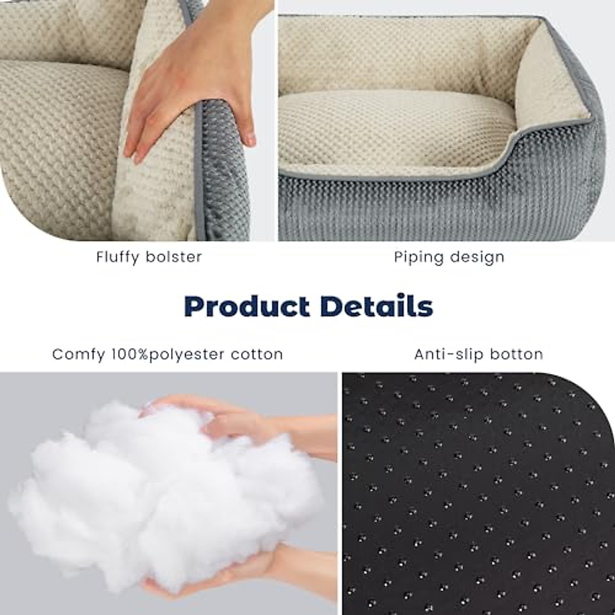 Miguel Removable Washable Dog Bed for Medium Dog Easy Clean - Rectangle Pet Bed for Large Cats with Zipper Cover Bolster Cuddle Puppy Bed with Supportive Side Wall Slip-Resistant Bottom, Gray 30 Inch