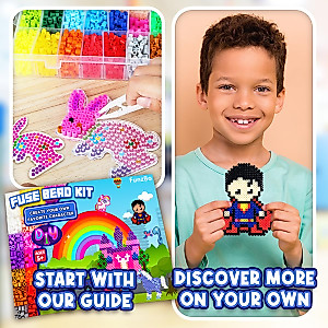 FUNZBO 5500 5mm Fuse Beads Kit -, 24 Colors | 111 Patterns, 5 Pegboards & 4 Iron Paper, Crafts for Kids Ages 4-8, Kids Toys for Boys, Arts and Crafts for Kids Ages 8-12 (Large)