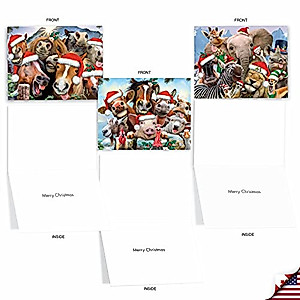 The Best Card Company - Variety Pack of 20 Christmas Greeting Cards with Envelopes, Humor Holiday Assortment for Men and Women (10 Designs, 2 Each) Merry Christmas to Zoo AM6652XSG-B2x10