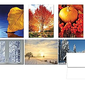 Note Card Cafe Christmas Card Assortment with White Envelopes | 36 Pack | Turning of the Seasons | Blank Inside, Glossy Finish | Set for Holidays, Winter, Gifts, Presents, Secret Santa, Work Parties