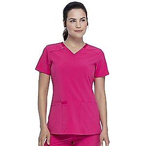 Dickies EDS Essentials Scrubs, V-Neck Womens Tops with Four-Way Stretch and Moisture Wicking DK615, M, Hot Pink