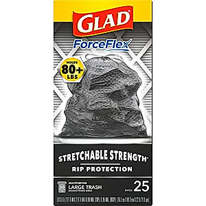 Glad Large Drawstring Trash Bags, ForceFlex 30 Gallon Black Trash Bags, 25 Count