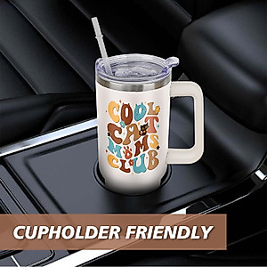 qoepfnsh 40 oz Cat Mama Tumbler with Handle and Straw, Stainless Steel Insulated Cat Travel Coffee Mug Cup Water Bottle, Cat Mama Themed Gifts Stuff for Women, Cat Lover Gifts for Women Girls