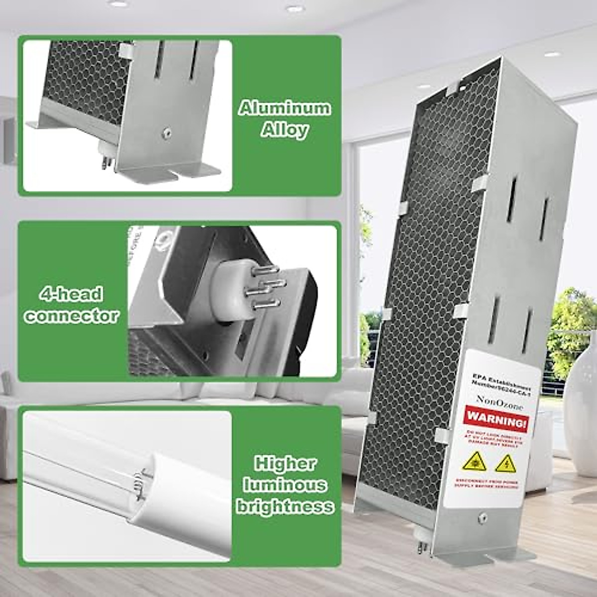 Leafinnerin Air Scrubber Plus Advanced Photocatalytic Oxidation (PCO) 9 Inch Replacement Cell and Üν Bulb, Ozone Free Suitable for ActivTek InDuct 2000, A1013A, A1013C, A1013P,A1013Q,A1013T, 1 Pack