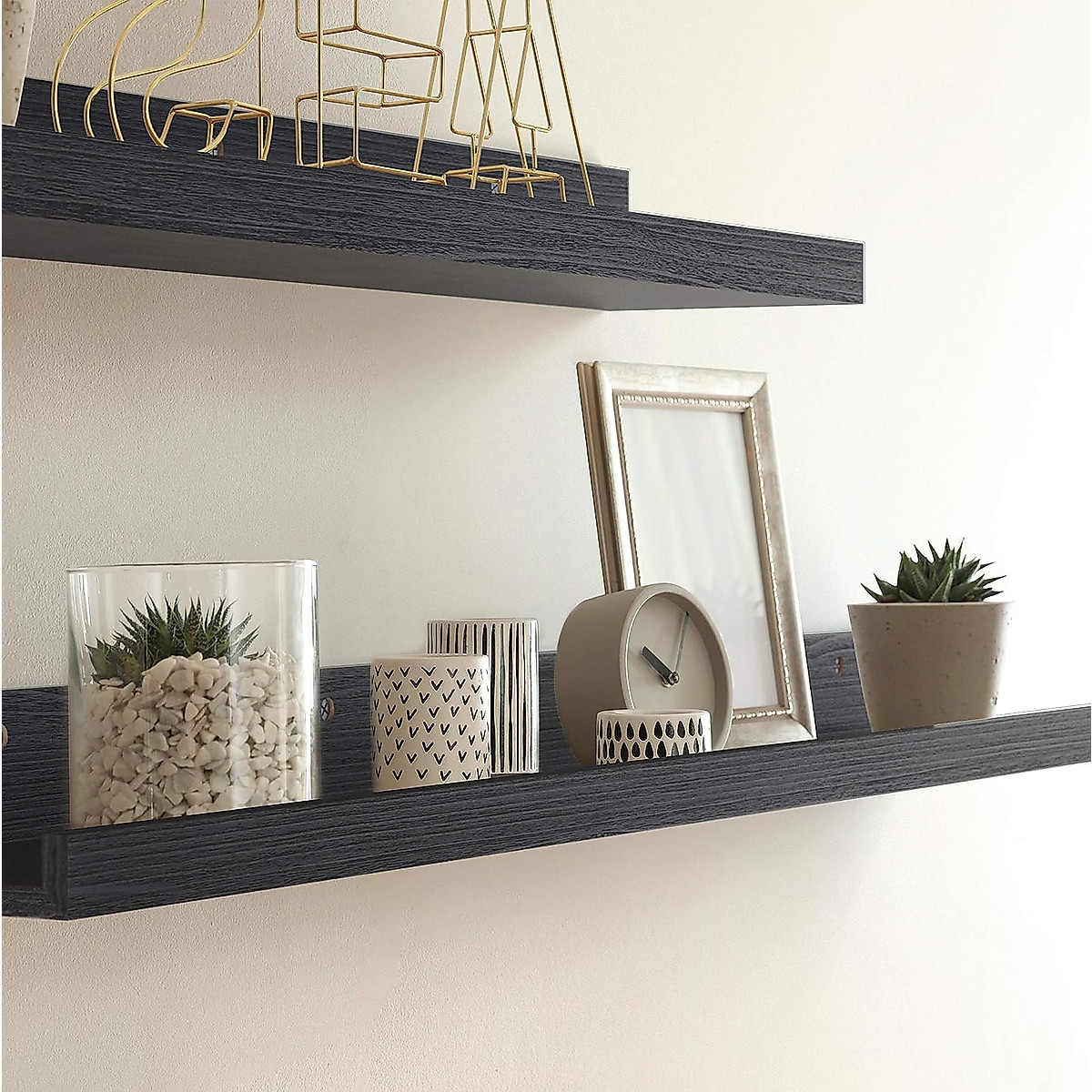 Icona Bay 36 Inch Floating Shelves for Wall, Set of 3 in Ebony Black, Modern Rustic Style, Wall Mounted Display Shelves, Picture Ledges