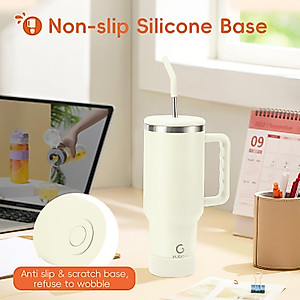 VUSIGN 40 oz Tumbler with Handle and Straw Lid, Stainless Steel Vacuum Insulated Tumbler Travel Mug Water Bottle Cup for Water Iced Tea Coffee Smoothie Car, Cream