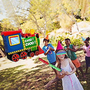 Shappy 3D Piñata Small Racing Theme Piñata with Blindfold Stick Confetti Railroad Train Bike Car Piñata for Birthday Party Decorations Race Car Party Supplies(Train)