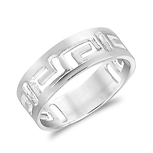 AeraVida Meander Greek Key Style Band .925 Sterling Silver Ring (10) | Stylish Greek Key Ring for Men | Fashion Jewelry