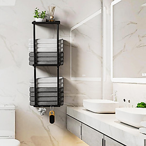 Vowupt Bathroom Towel Storage Rack, 3 Tier Towel Racks for Rolled Towels, Wall Mounted Metal Bathroom Organizer, Bath Towel Holder Shelf with 3 Hooks,Towel Racks for Bathroom